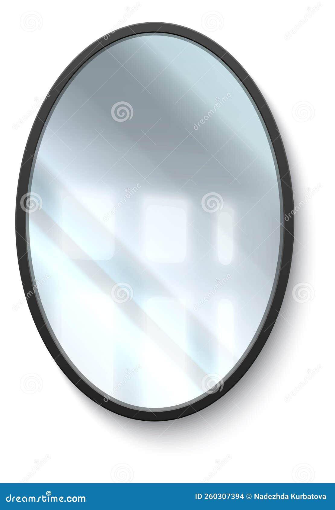 Realistic Mirror. 3D Reflective Glass Surface in Oval Frame. Geometric ...