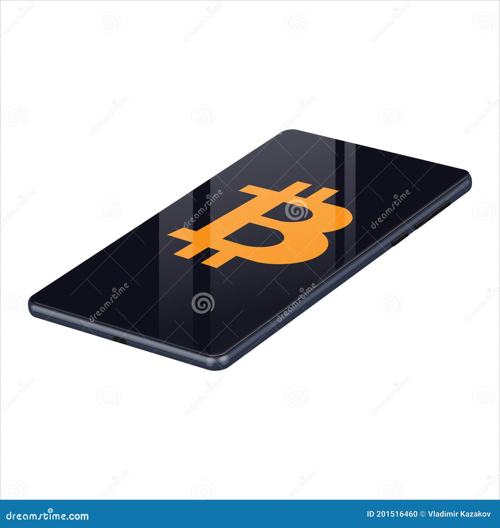 Realistic Mobile Phone with Bitcoin BTC Coin Symbol Image Isolated on ...