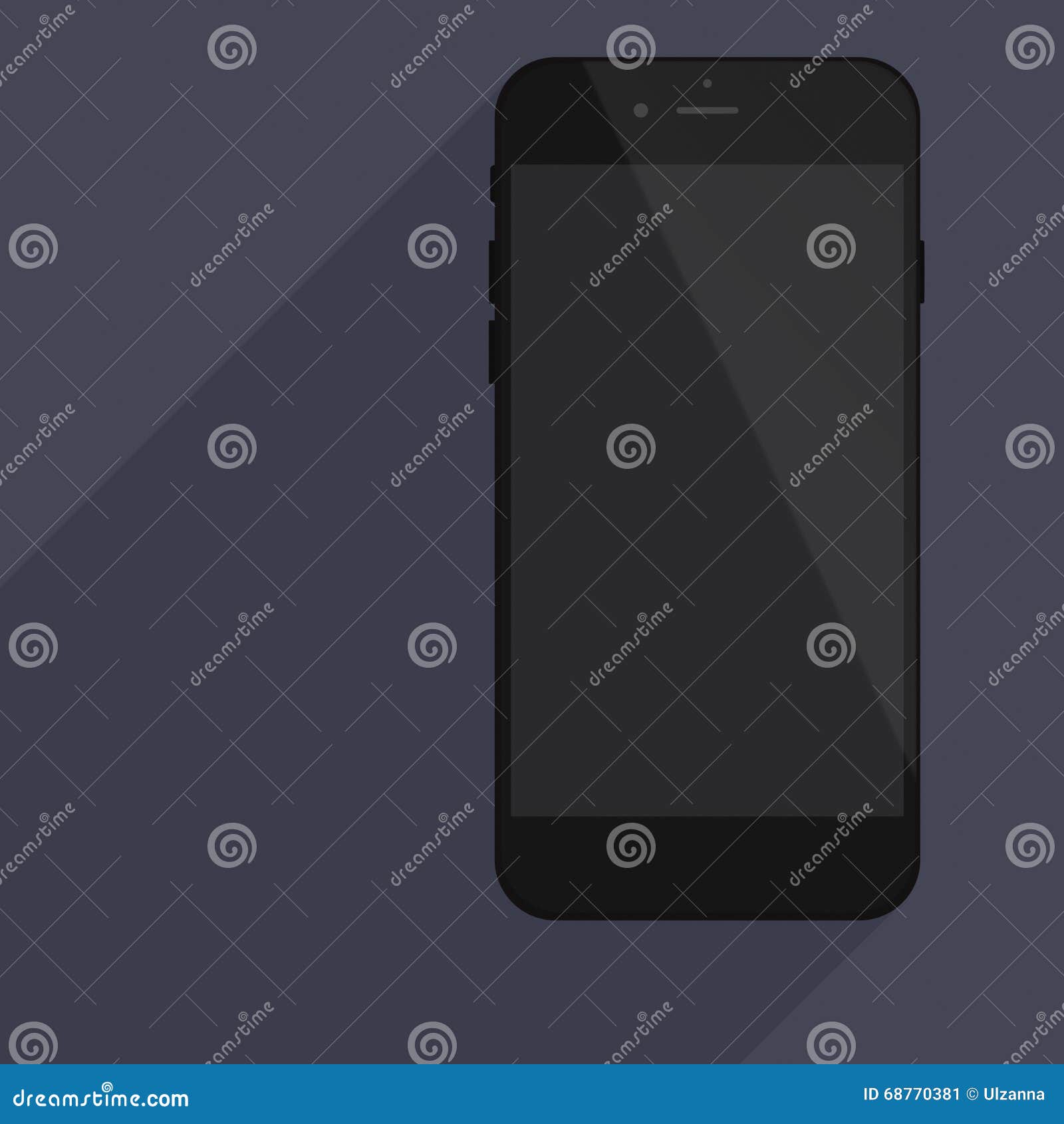 Realistic Mobile Phone with Black Screen and Long Shadows. Stock ...