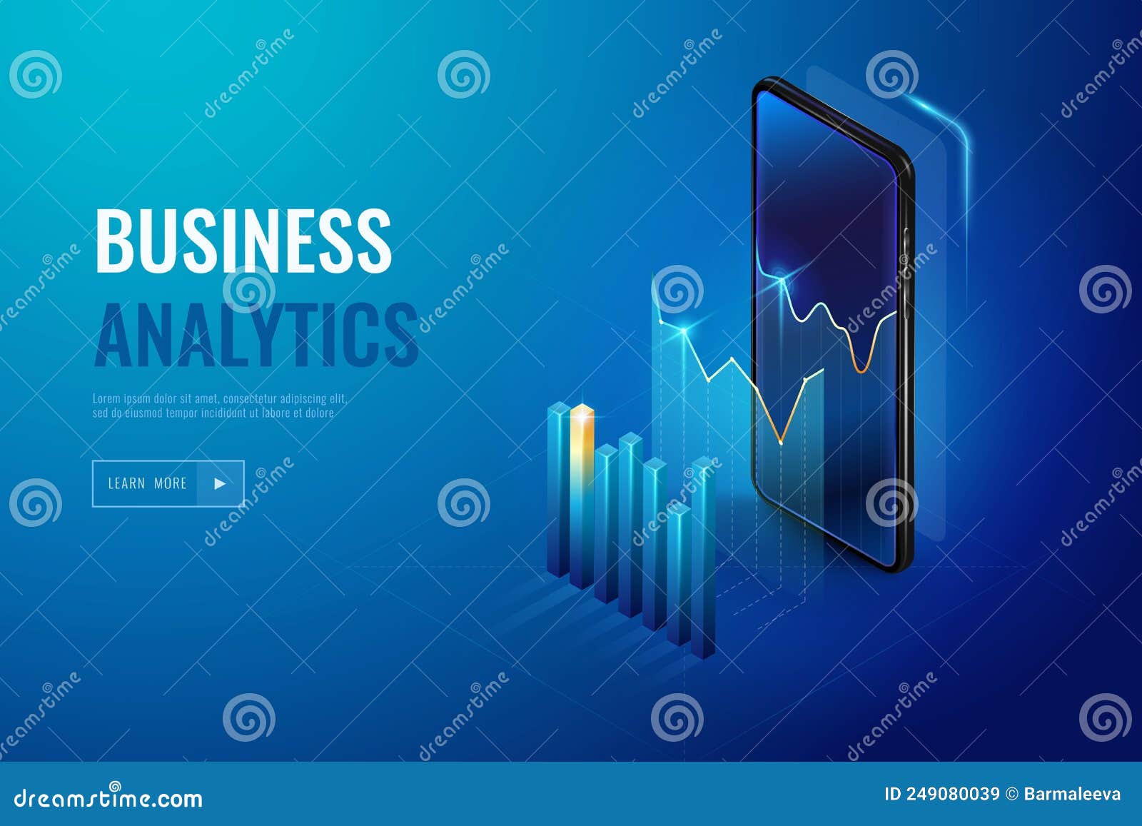 Realistic Mobile Phone with Business Analytics Data and Charts ...