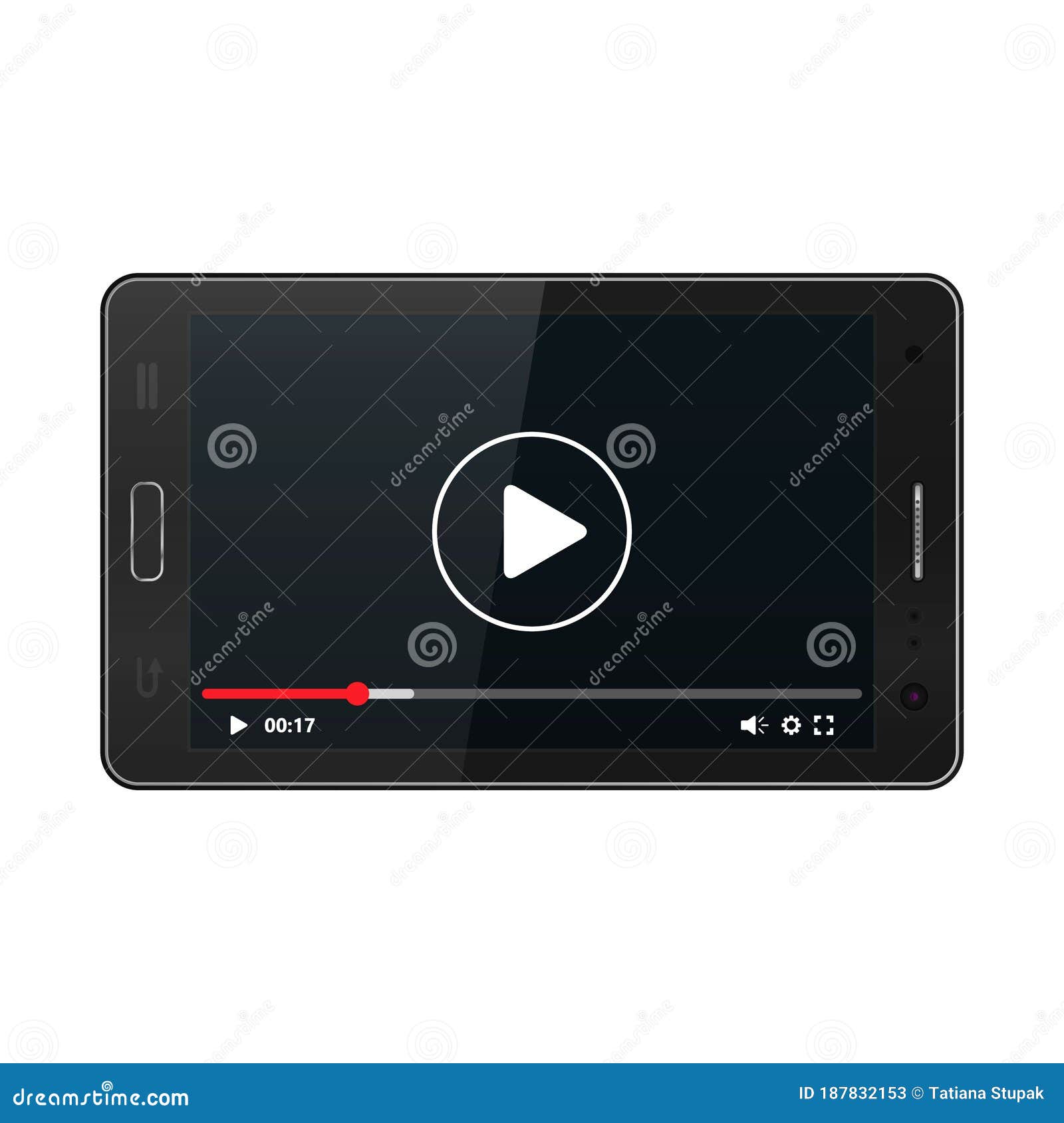 Realistic Mobile Phone with Video Player on Screen. Vector Illustration ...
