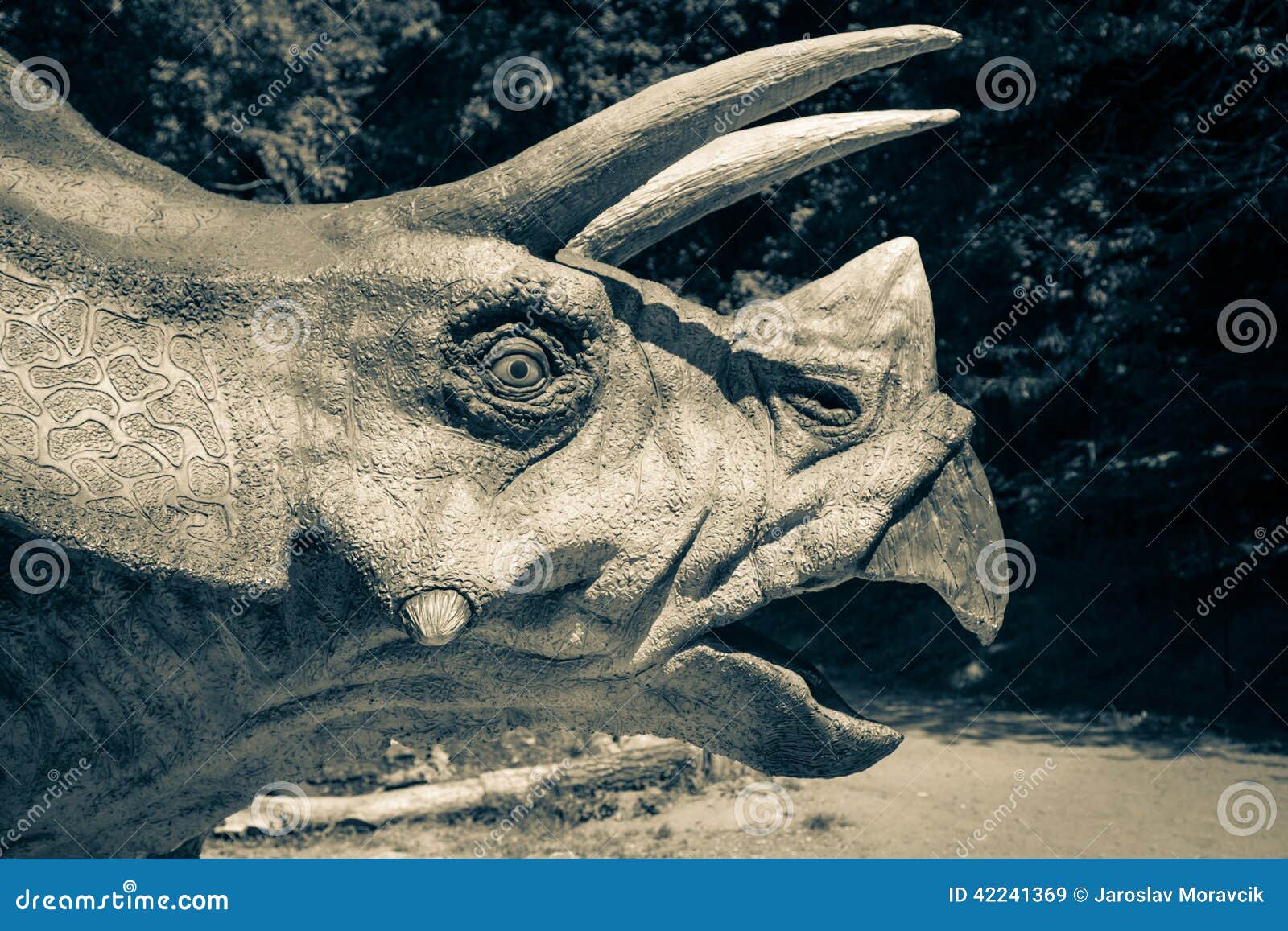 Realistic Model Of A Dinosaur In The Original Growth. Park With ...