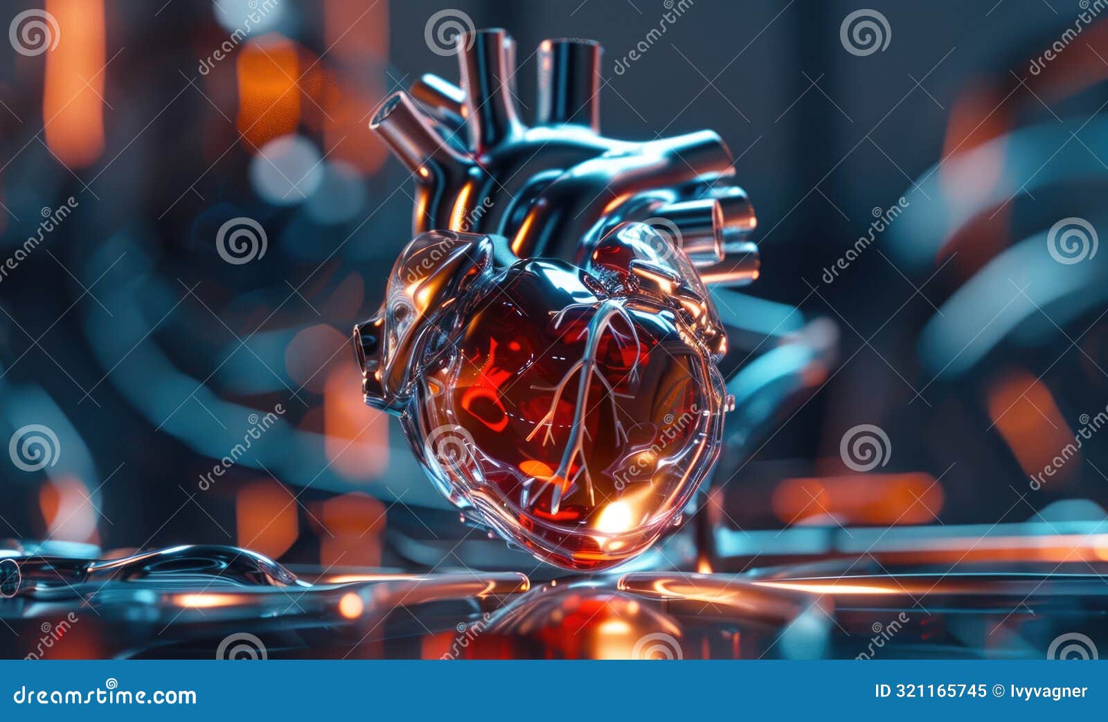 Realistic Model of a Human Heart on Abstract Geometry Background Stock ...