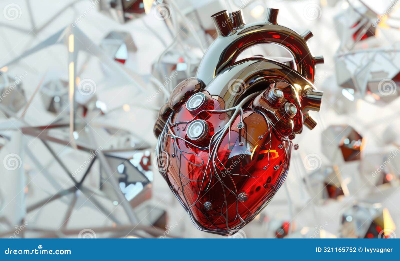 Realistic Model of a Human Heart on Abstract Geometry Background Stock ...