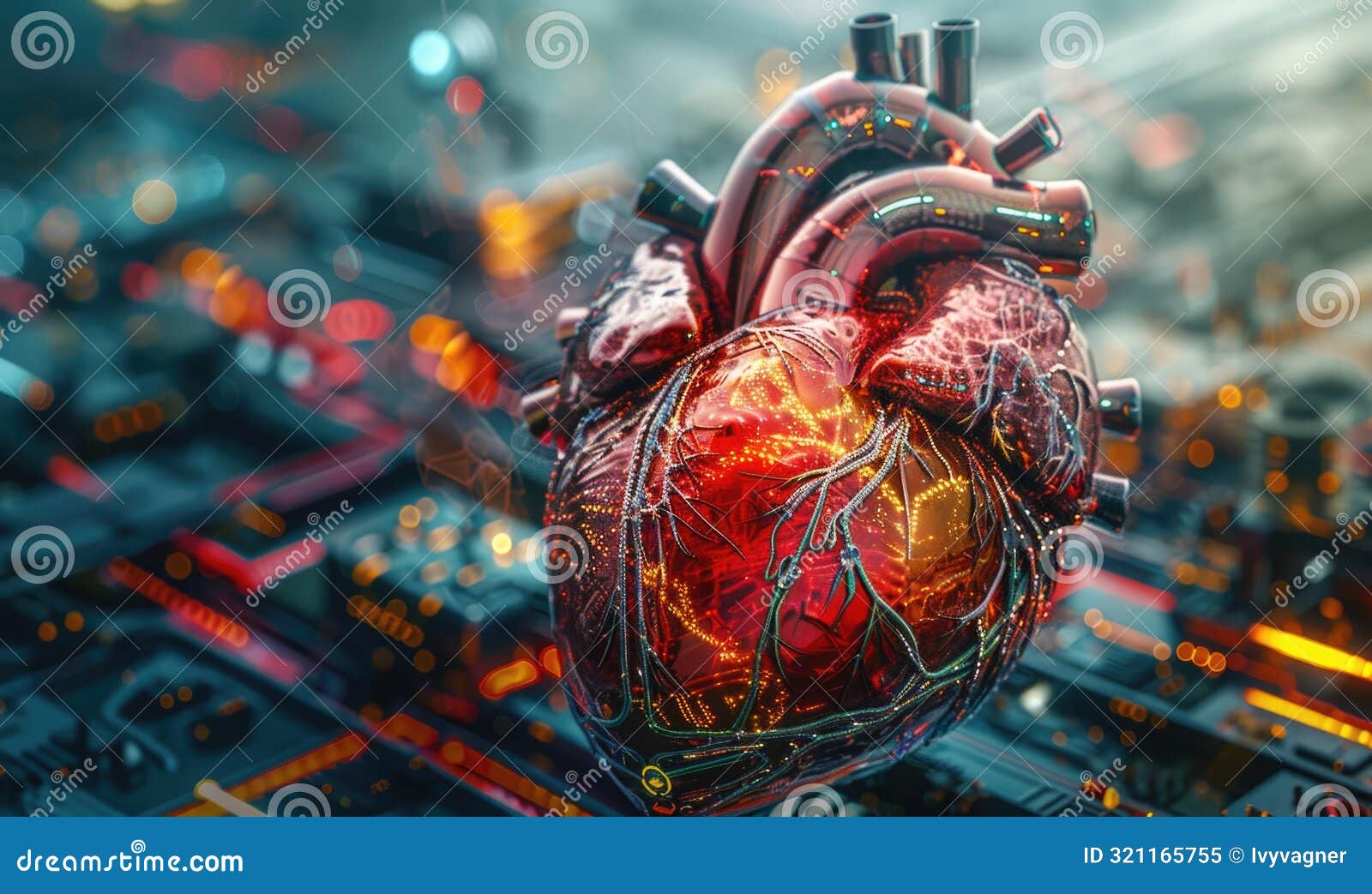 Realistic Model of a Human Heart on Abstract Geometry Background Stock ...
