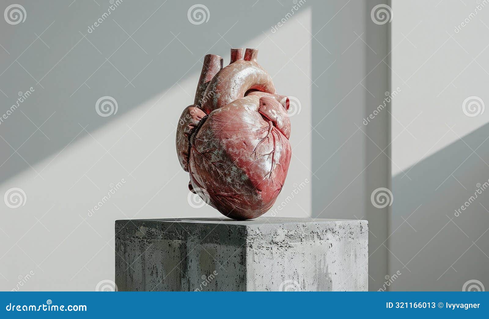 Realistic Model of a Human Heart on a Concrete Pedestal Stock Image ...