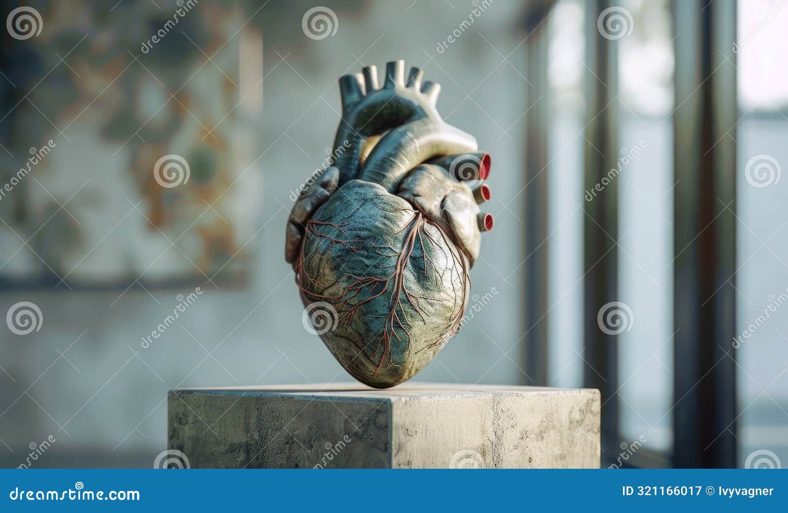 Realistic Model of a Human Heart on a Concrete Pedestal Stock ...