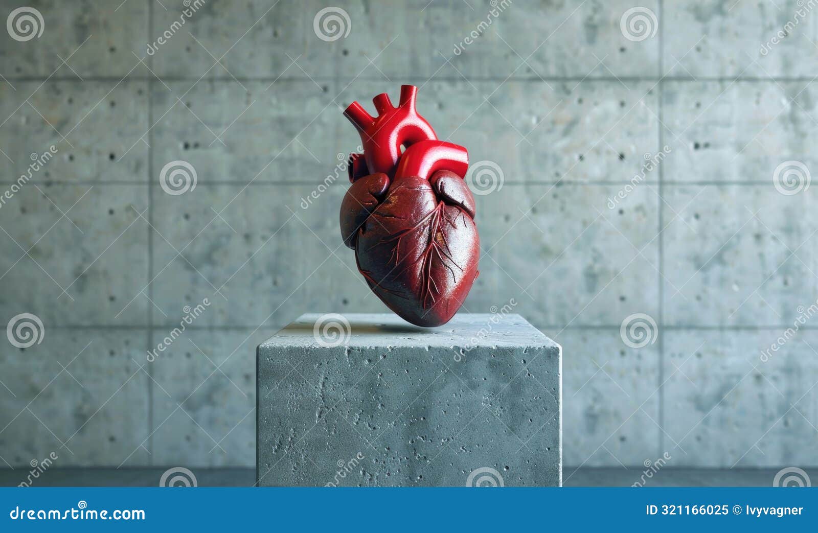 Realistic Model of a Human Heart on a Concrete Pedestal Stock ...