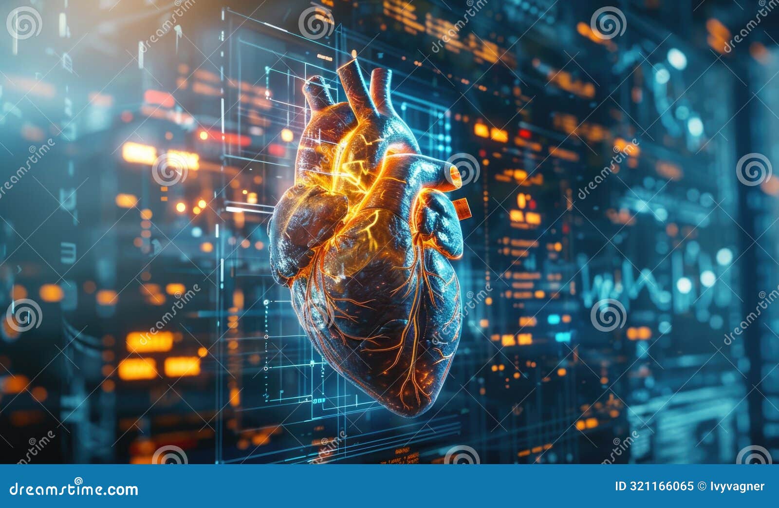 Realistic Model of a Human Heart on a Digital Screen with Data Overlays ...