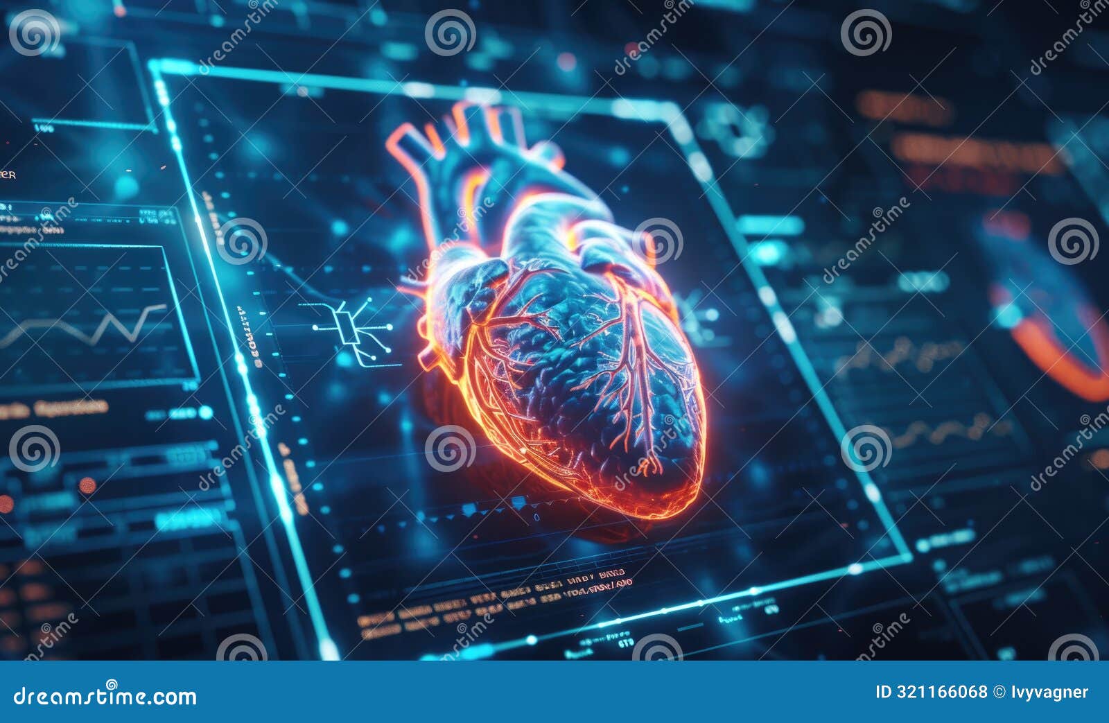 Realistic Model of a Human Heart on a Digital Screen with Data Overlays ...