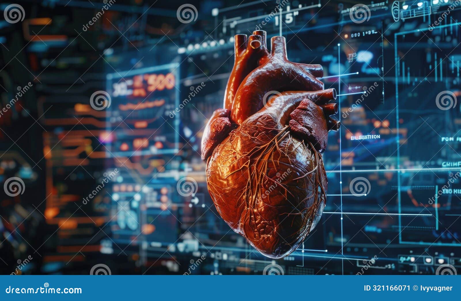 Realistic Model of a Human Heart on a Digital Screen with Data Overlays ...