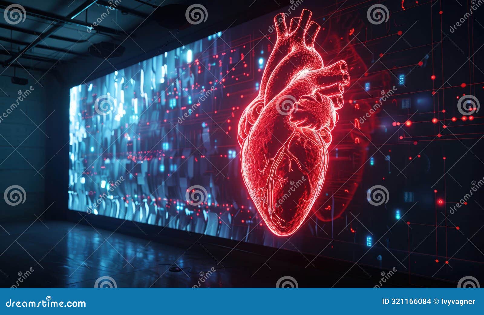 Realistic Model of a Human Heart on a Digital Screen with Data Overlays ...