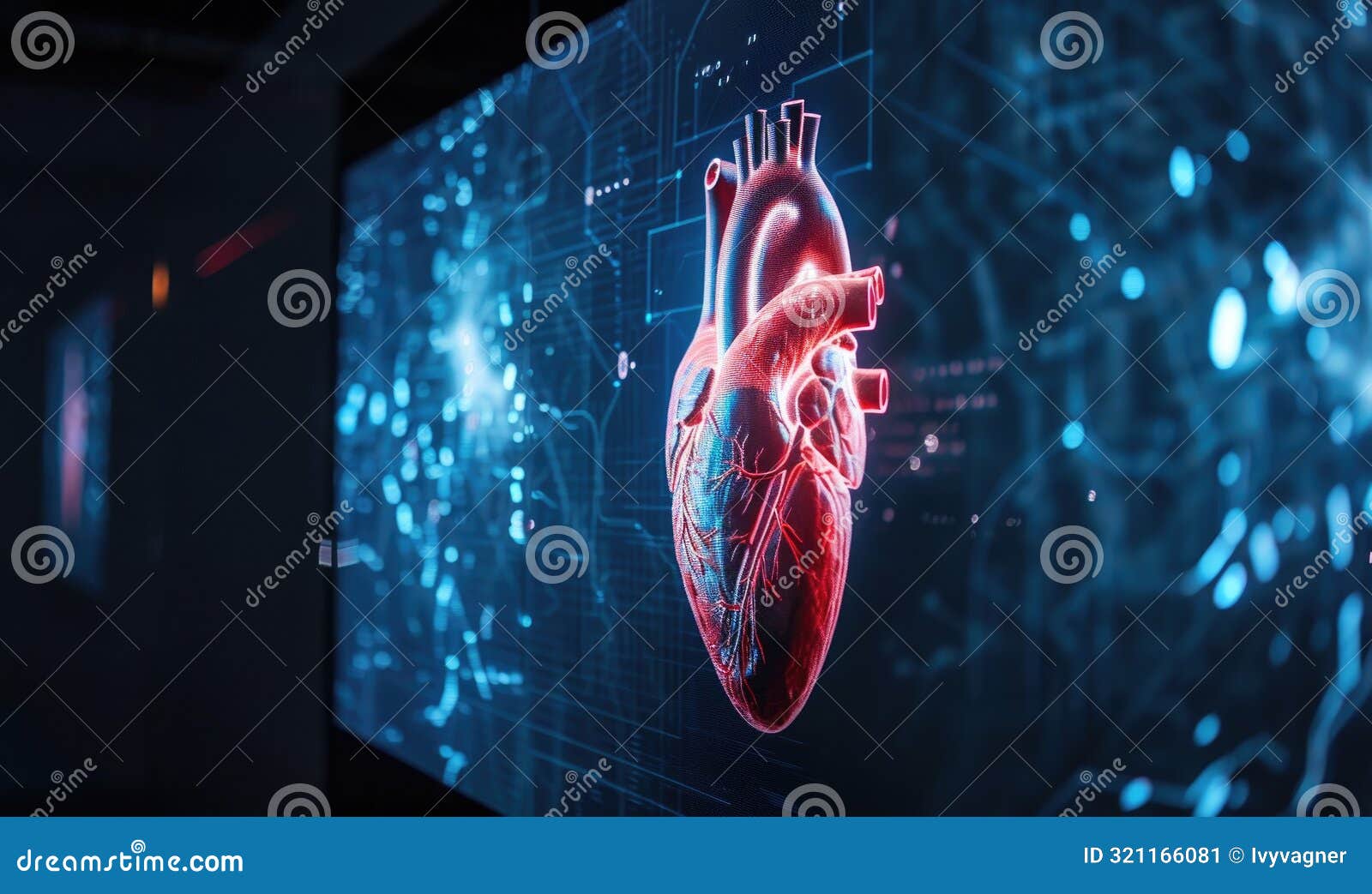 Realistic Model of a Human Heart on a Digital Screen with Data Overlays ...