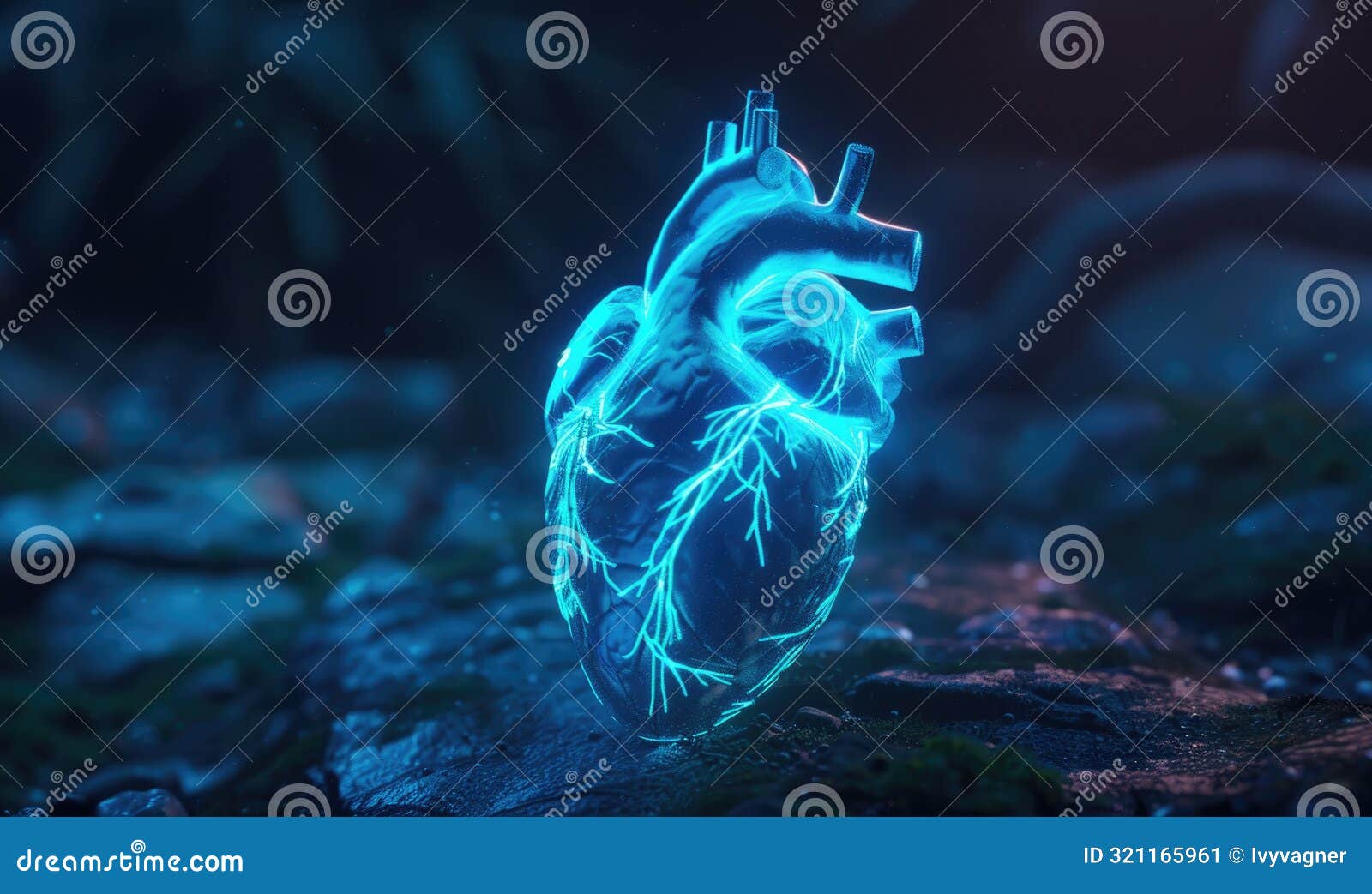 Realistic Model of a Human Heart Glowing with Blue Light Stock ...