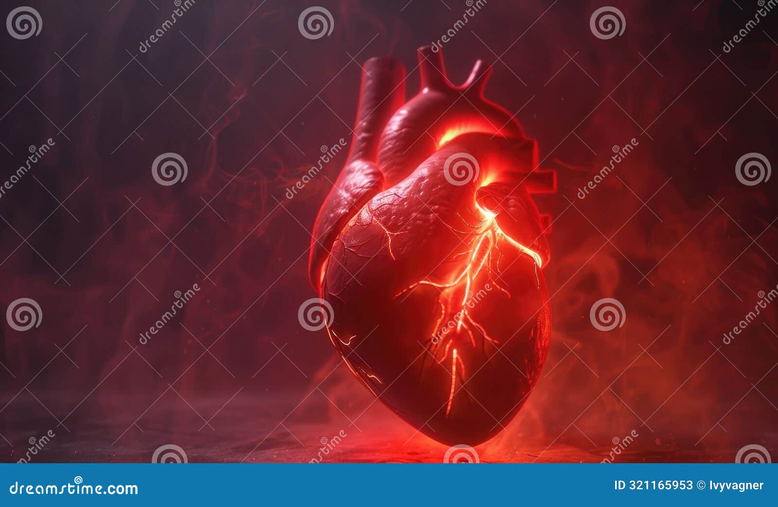 Realistic Model of a Human Heart Glowing with Red Light Stock ...