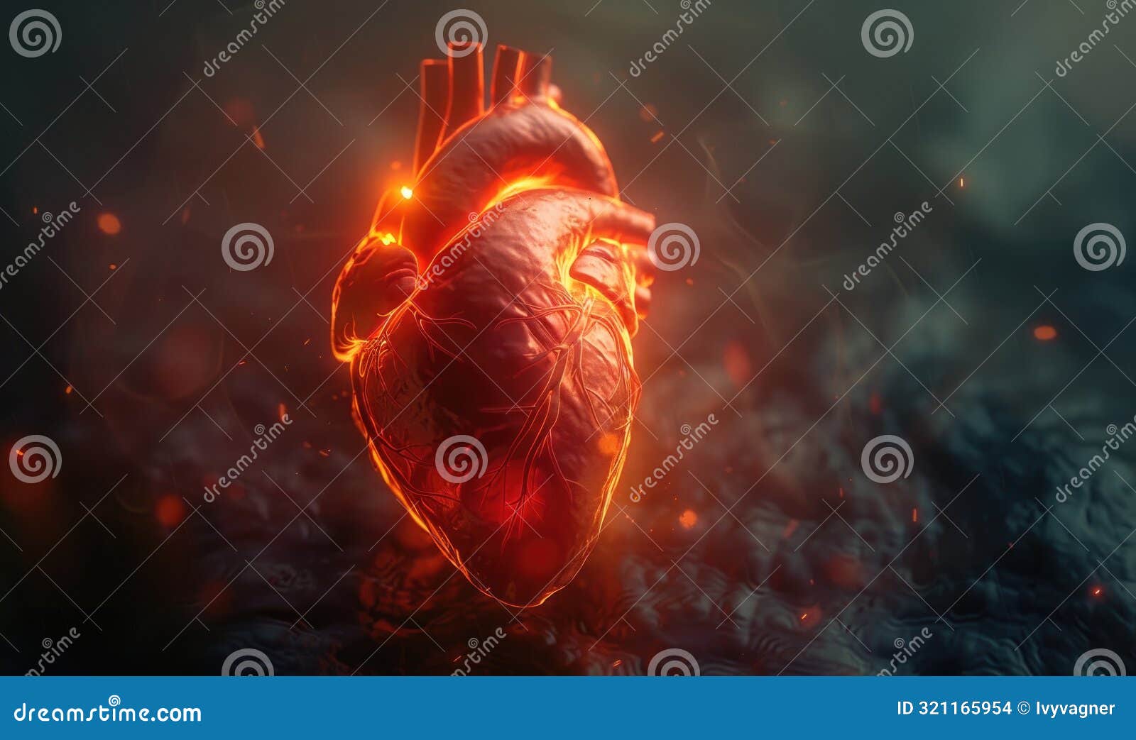 Realistic Model of a Human Heart Glowing with Red Light Stock ...