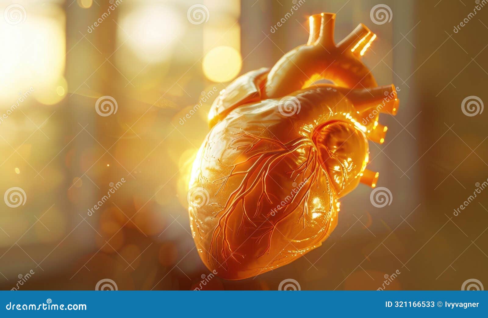 Realistic Model of a Human Heart with a Golden Glow Stock Illustration ...