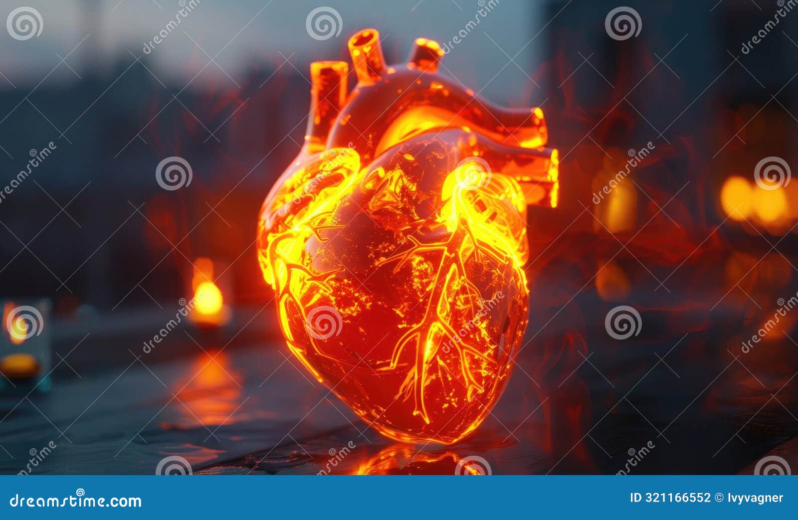 Realistic Model of a Human Heart with a Golden Glow Stock Illustration ...