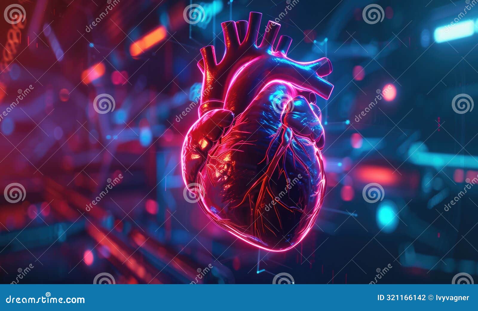 Realistic Model of a Human Heart on a Holographic Display Stock ...