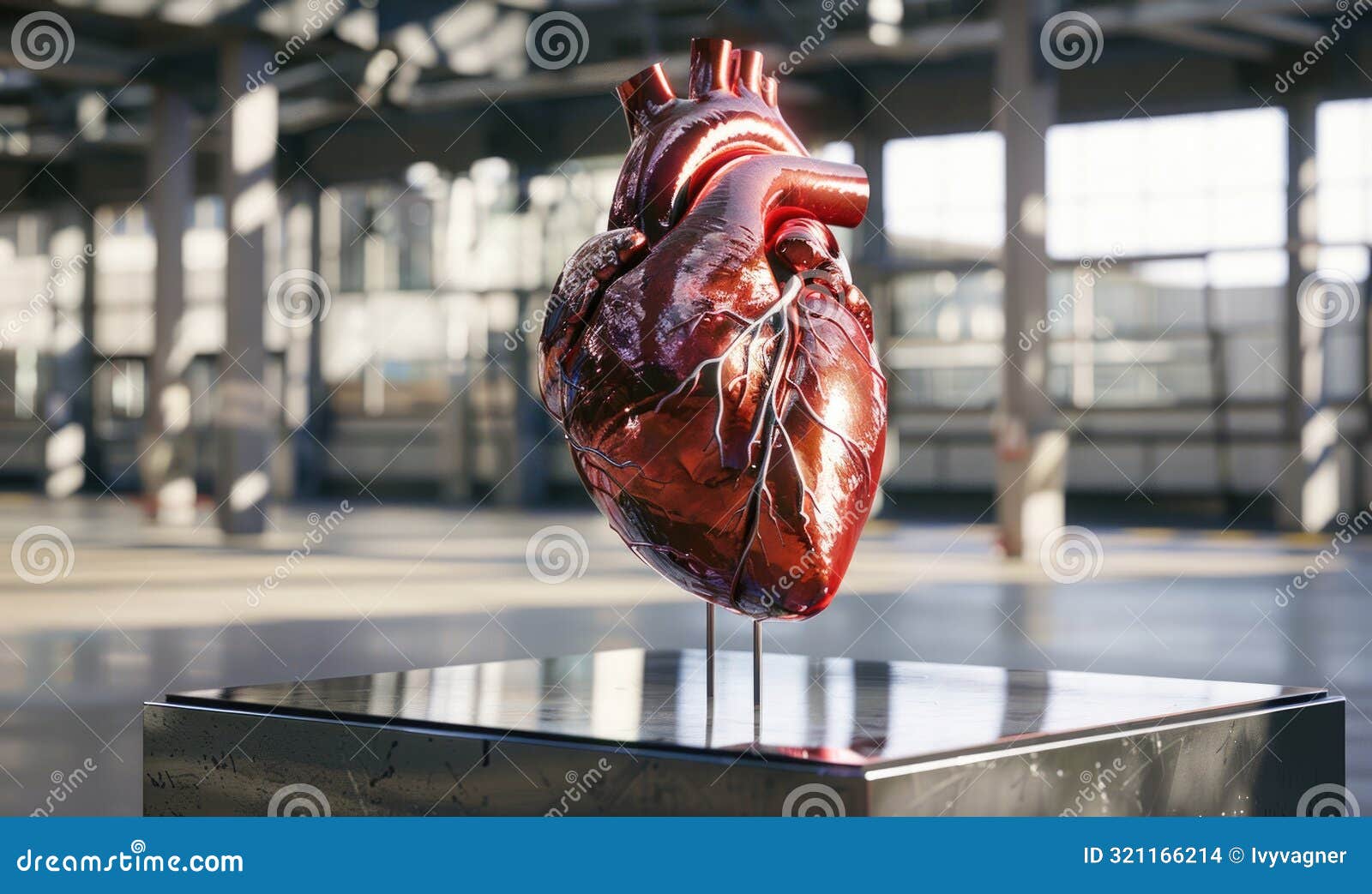 Realistic Model of a Human Heart on a Metallic Pedestal Stock Photo ...