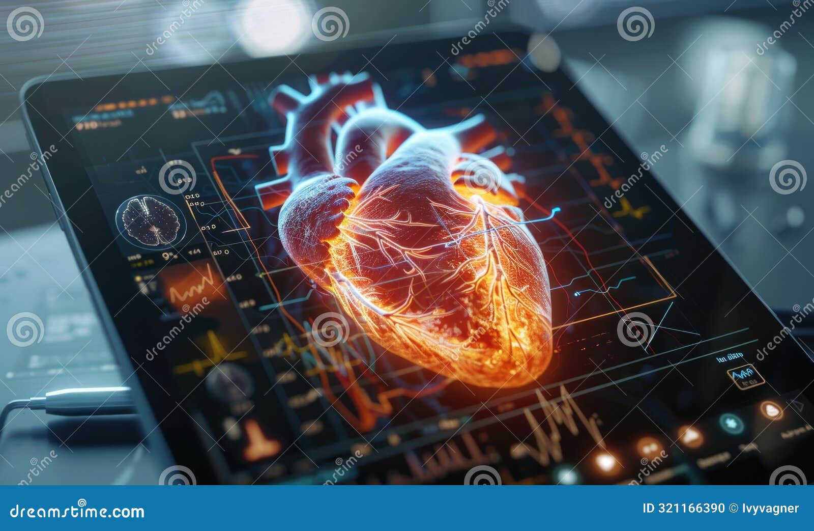 Realistic Model of a Human Heart Shown on a Tablet Screen Stock ...