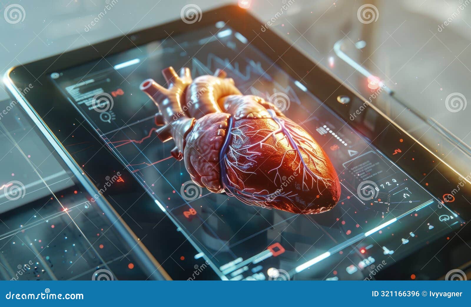 Realistic Model of a Human Heart Shown on a Tablet Screen Stock ...