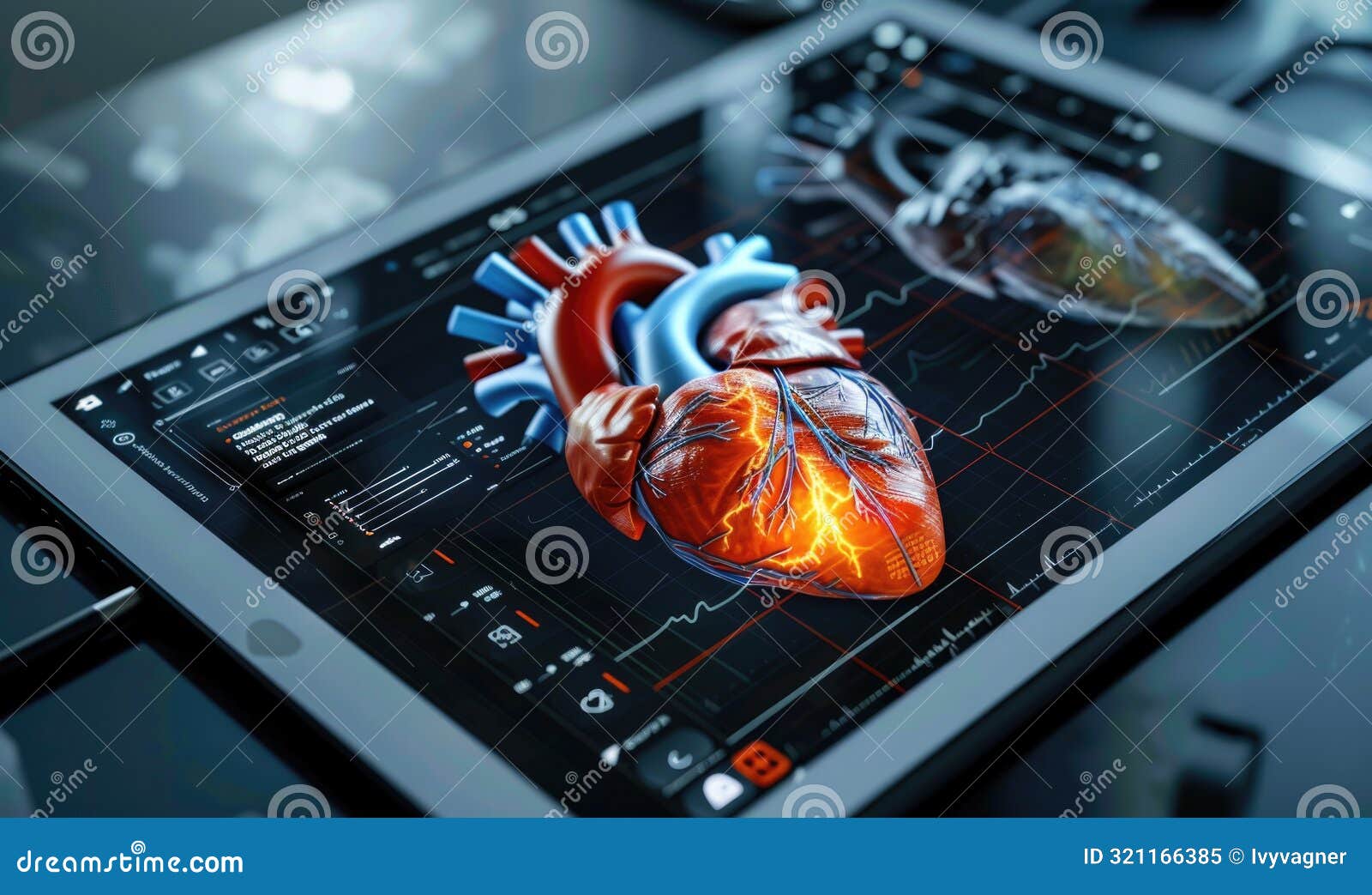 Realistic Model of a Human Heart Shown on a Tablet Screen Stock ...