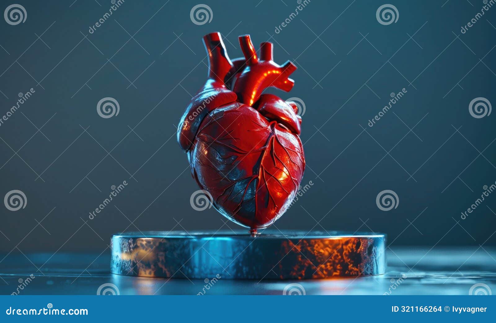 Realistic Model of a Human Heart on a Silver Pedestal Stock Photo ...