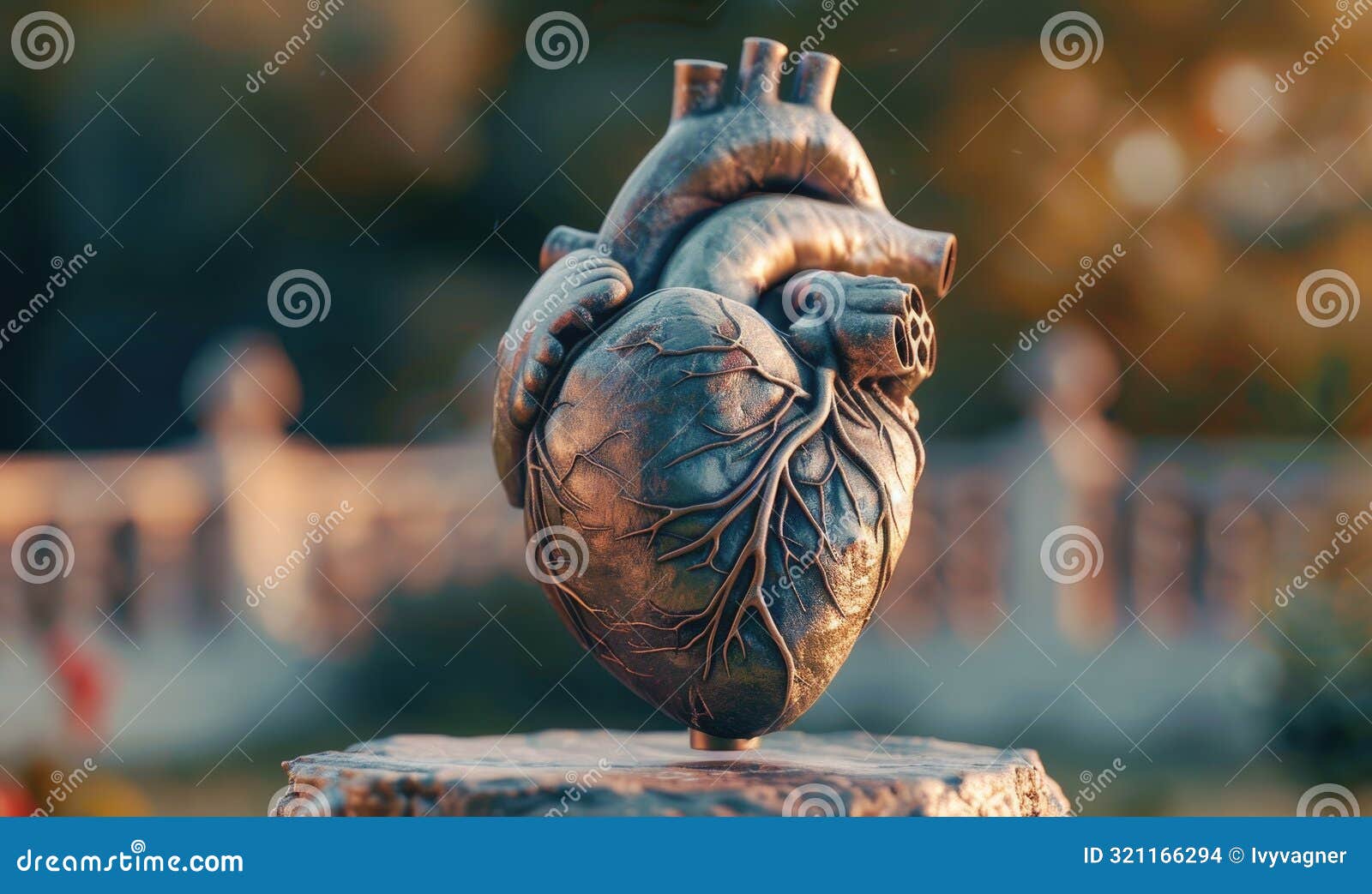Realistic Model of a Human Heart on a Stone Pedestal Stock Illustration ...