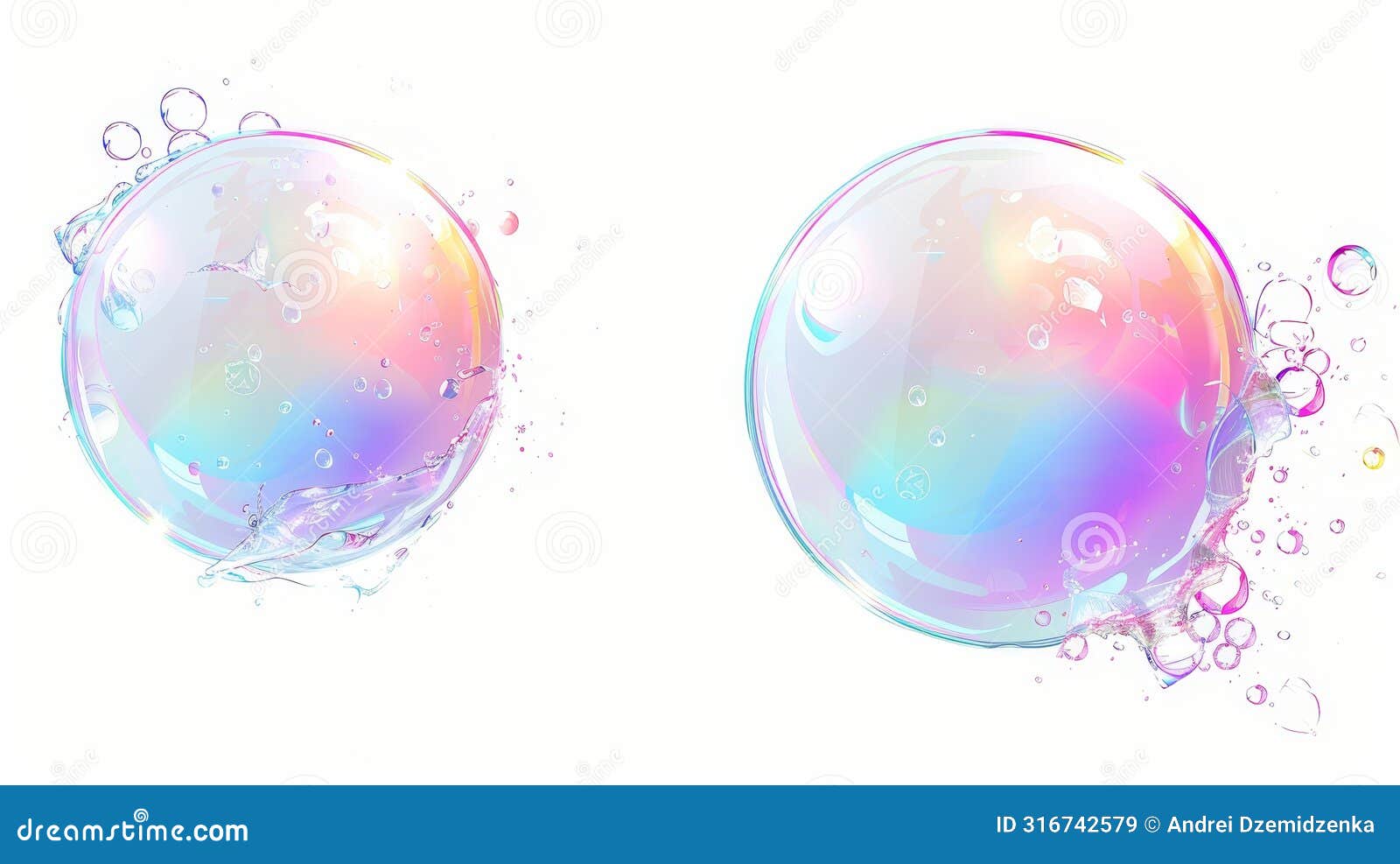 A Realistic Modern Illustration of Bursting Soap Bubbles with ...