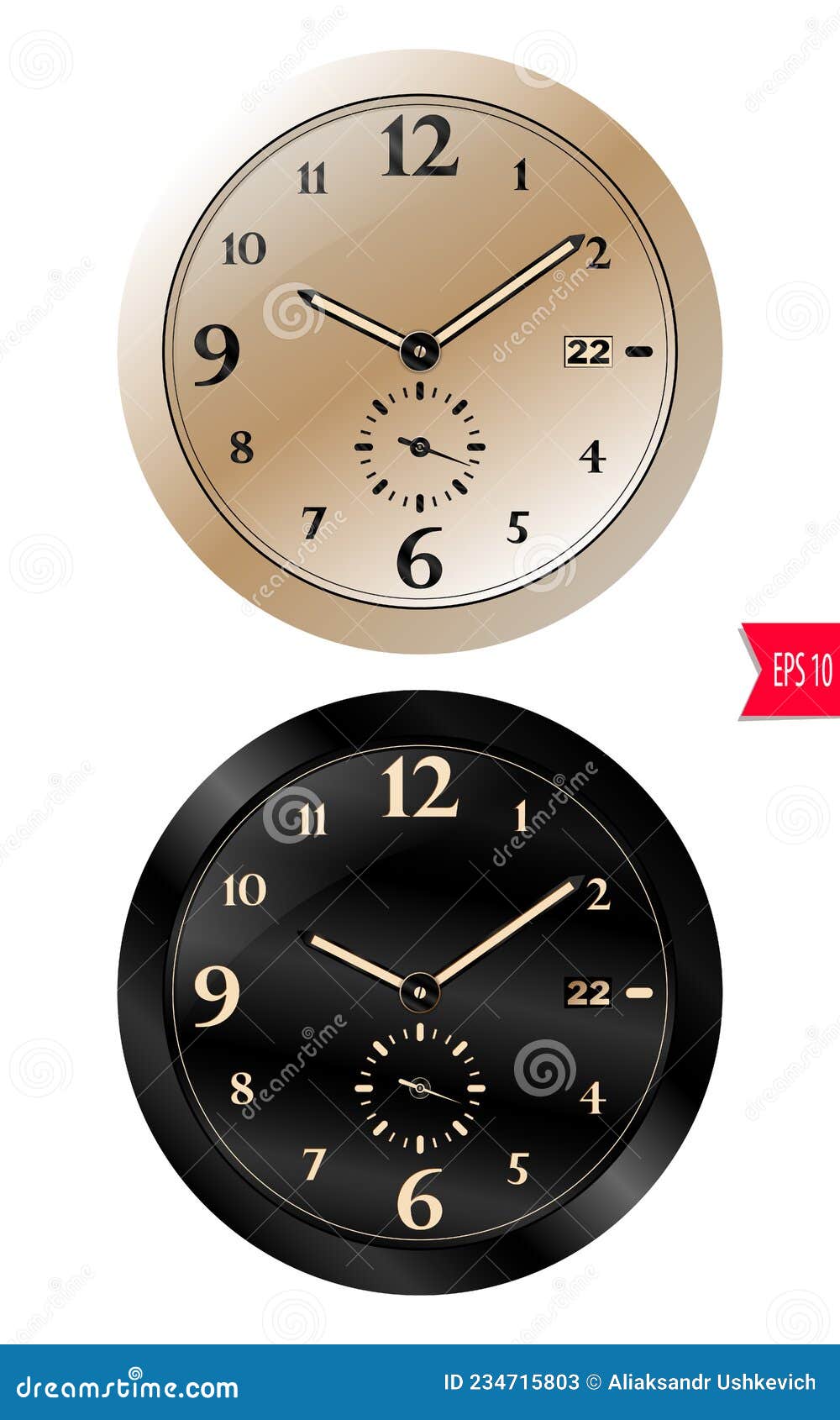 Realistic Mechanical Clock Icons Stock Vector - Illustration of single ...