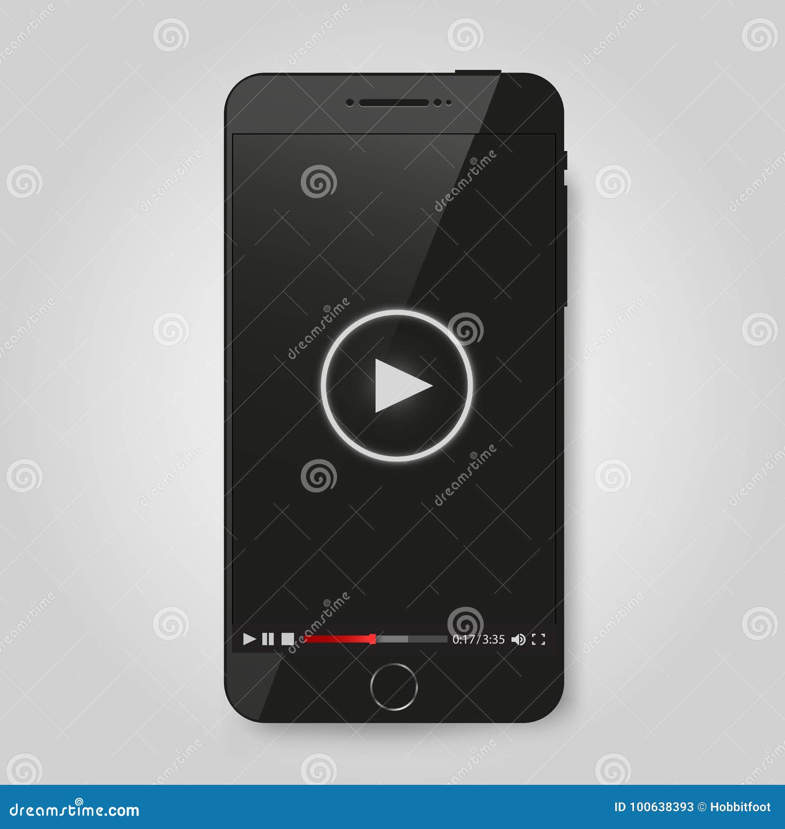 Realistic Modern Phone. Video Player on Screen Stock Vector ...