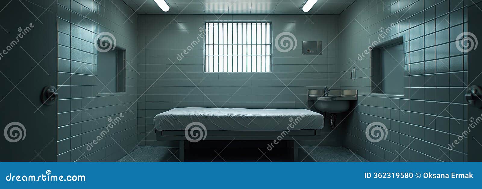 A Realistic Modern Prison Cell with Plain White or Light-gray Concrete ...