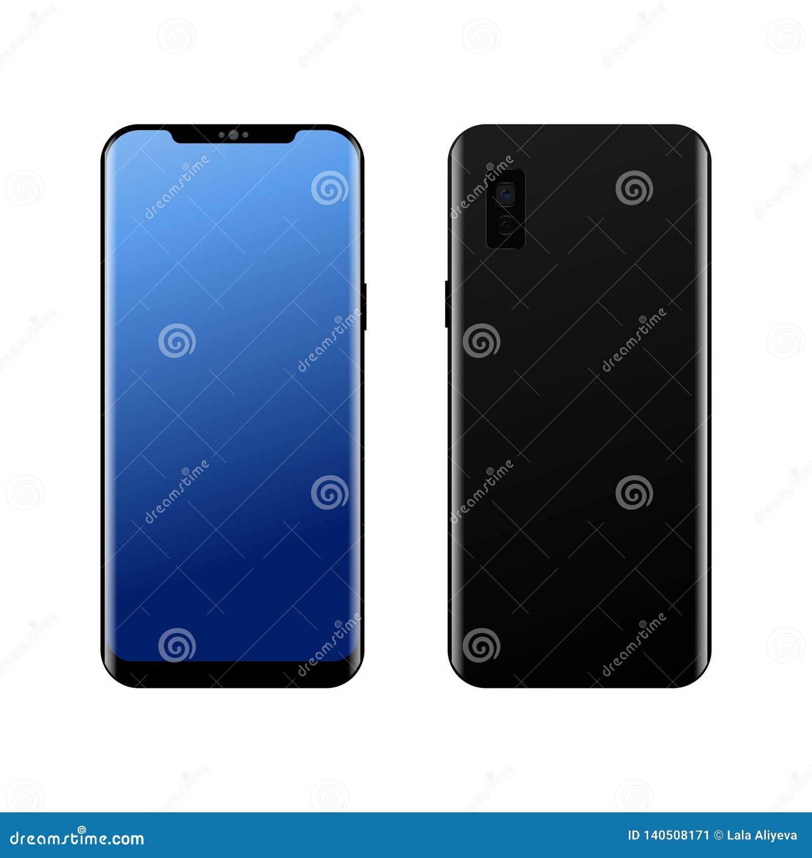 Realistic Modern Smart Phone Front and Back View. Vector Stock Vector ...