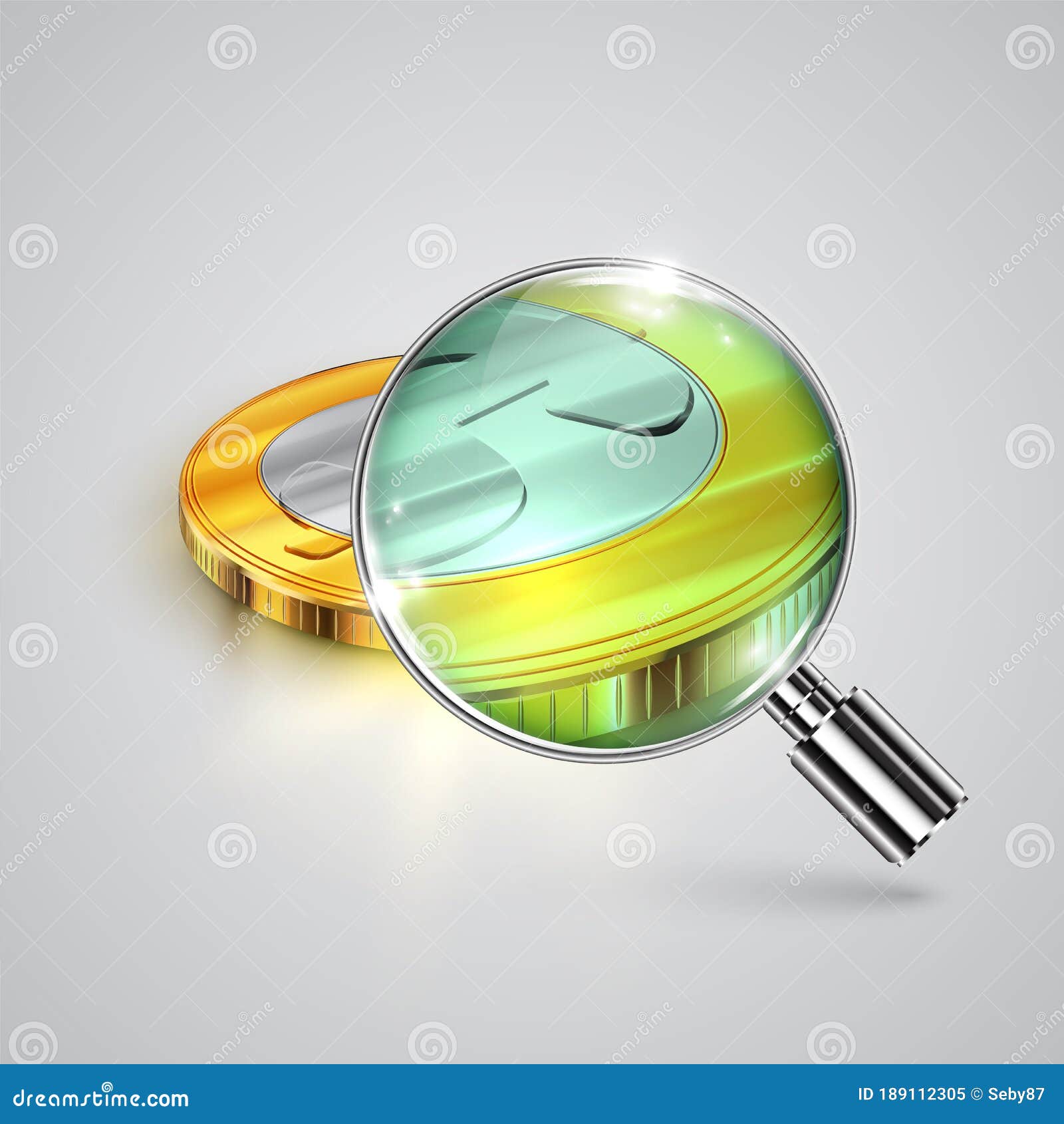 Realistic Money Coin with a Magnifier, Vector Illustration Stock Vector ...