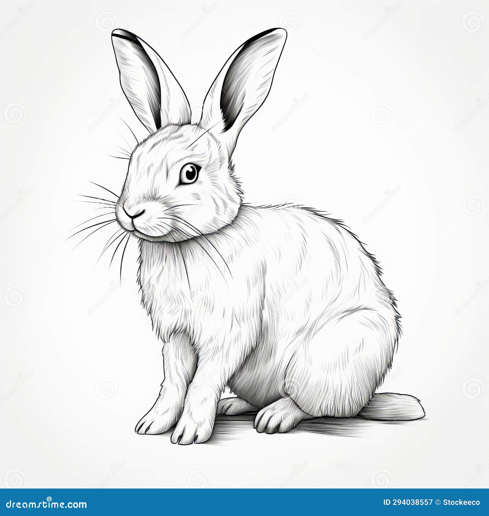 Realistic Monochromatic Rabbit Drawing with Bold Defined Lines Stock ...