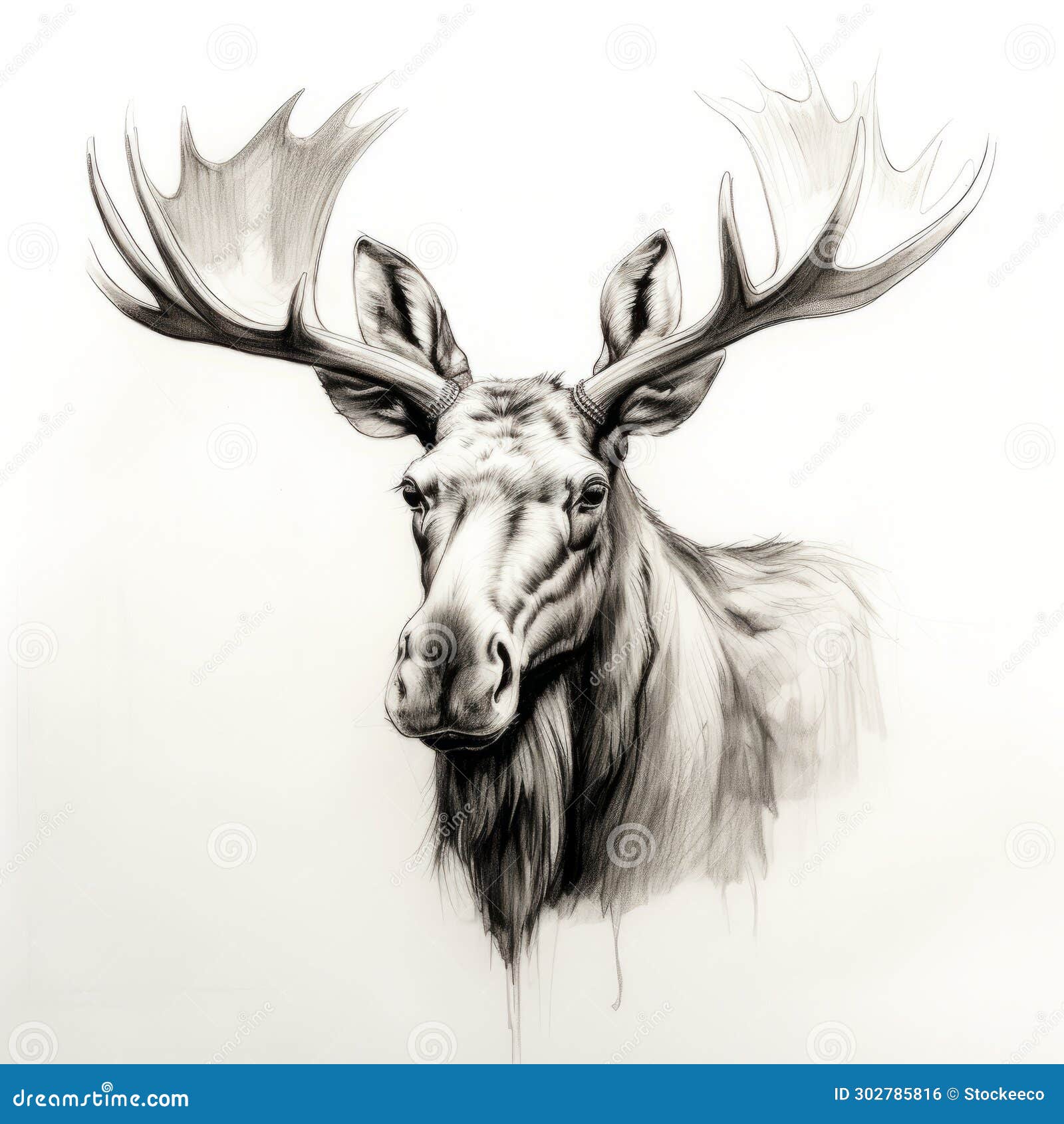 Realistic Moose Sketch with Elegant Inking Techniques and Painterly ...