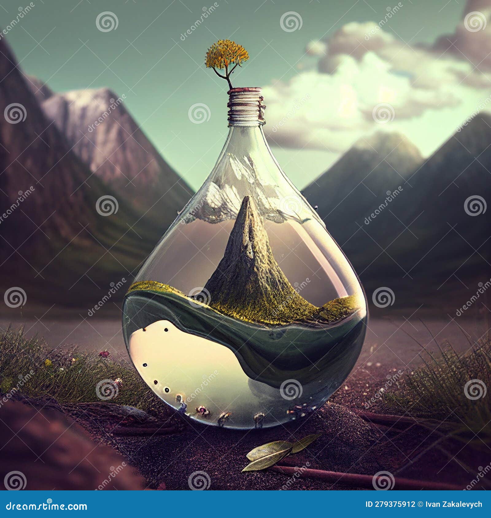 Realistic Mountain in a Bottle Illustration. AI Generated Stock ...