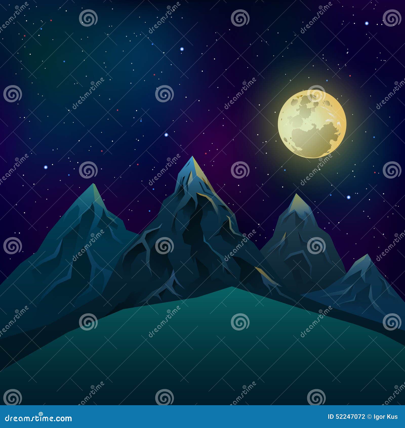 Realistic Mountains at Night during a Full Moon with a Star Neom Stock ...
