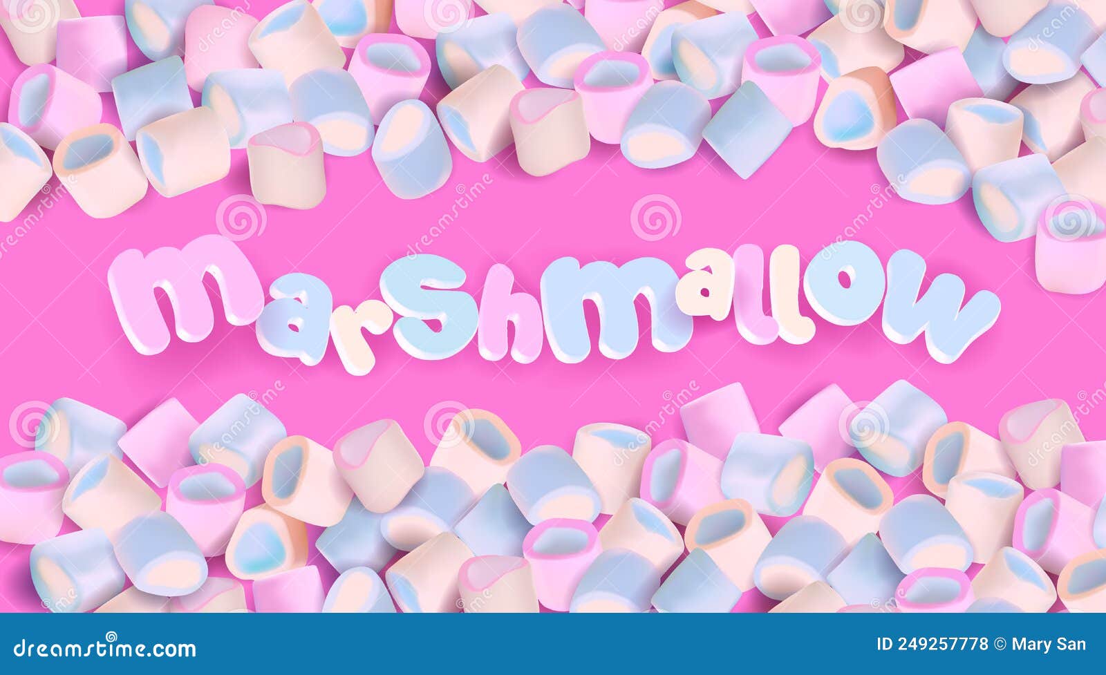Realistic Multi-colored Marshmallow on Pink Background with 3D Sign ...