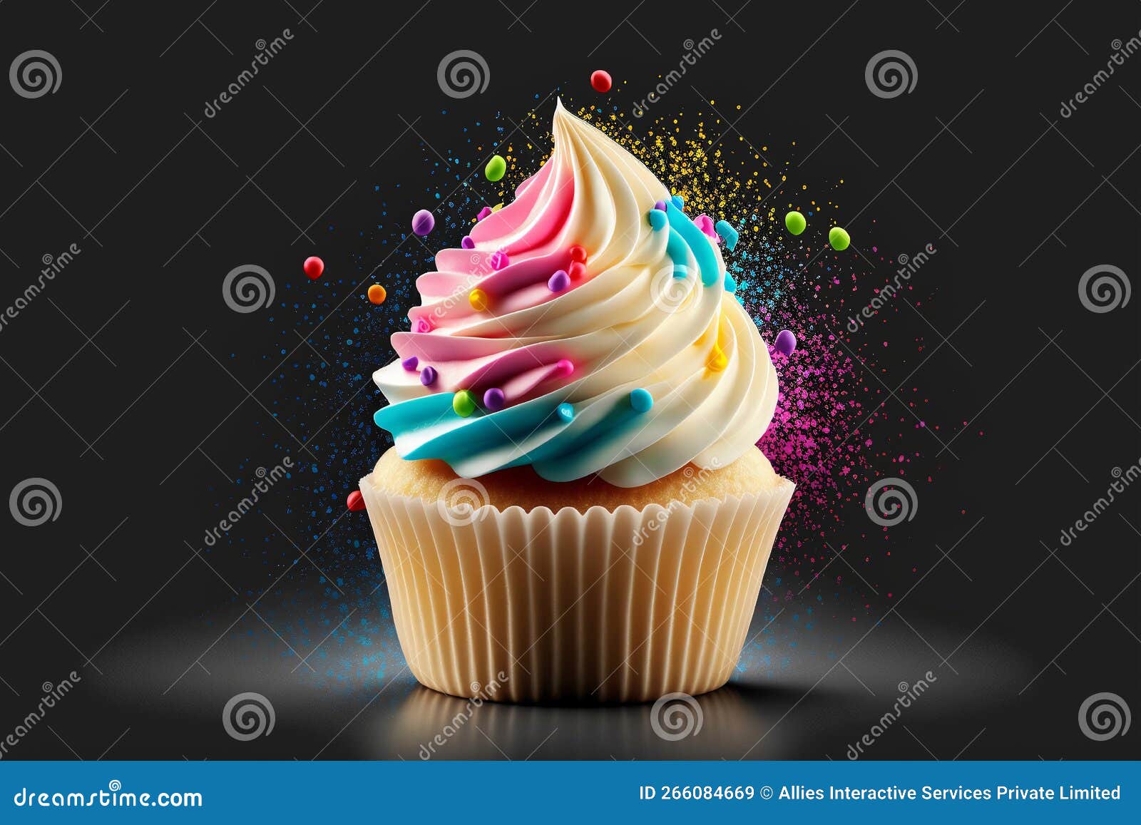 Realistic Multicolor Cupcake with Sparkles Effect. 3D Stock ...