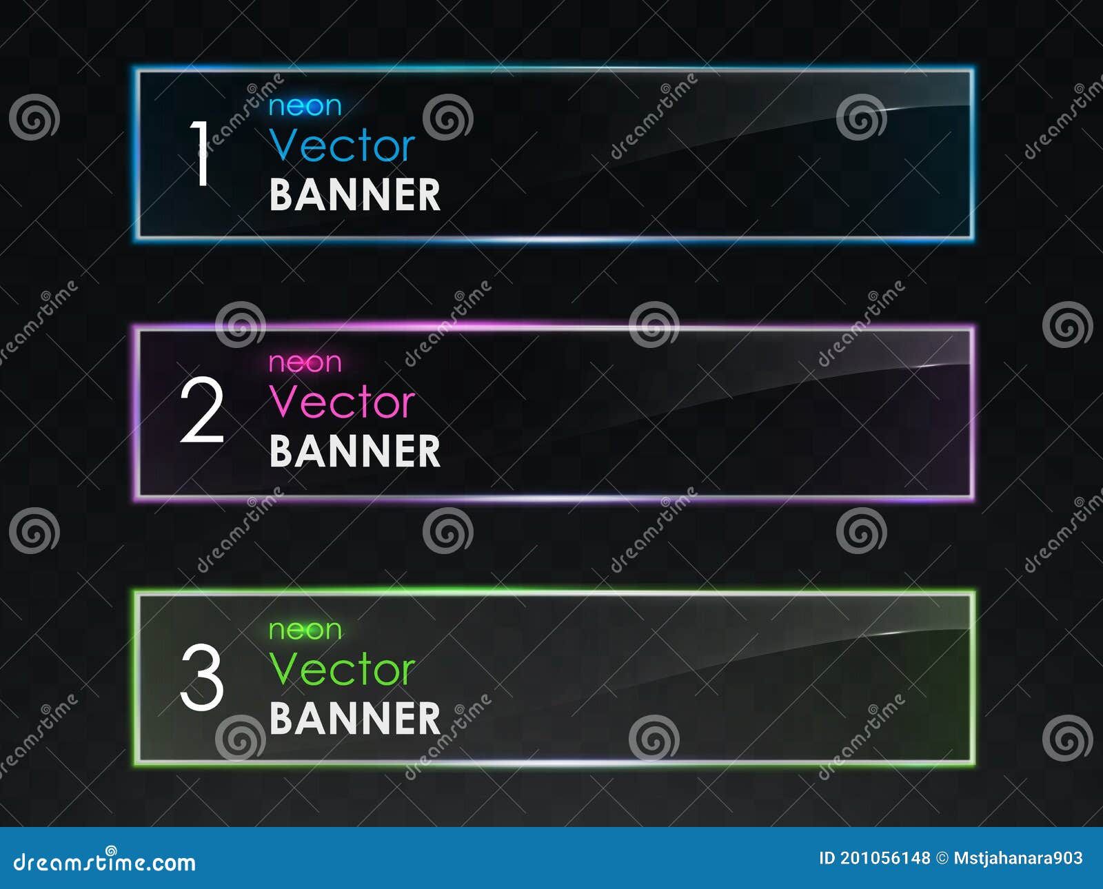 Realistic Neon Light Horizontal Banners Vector Set Stock Vector ...