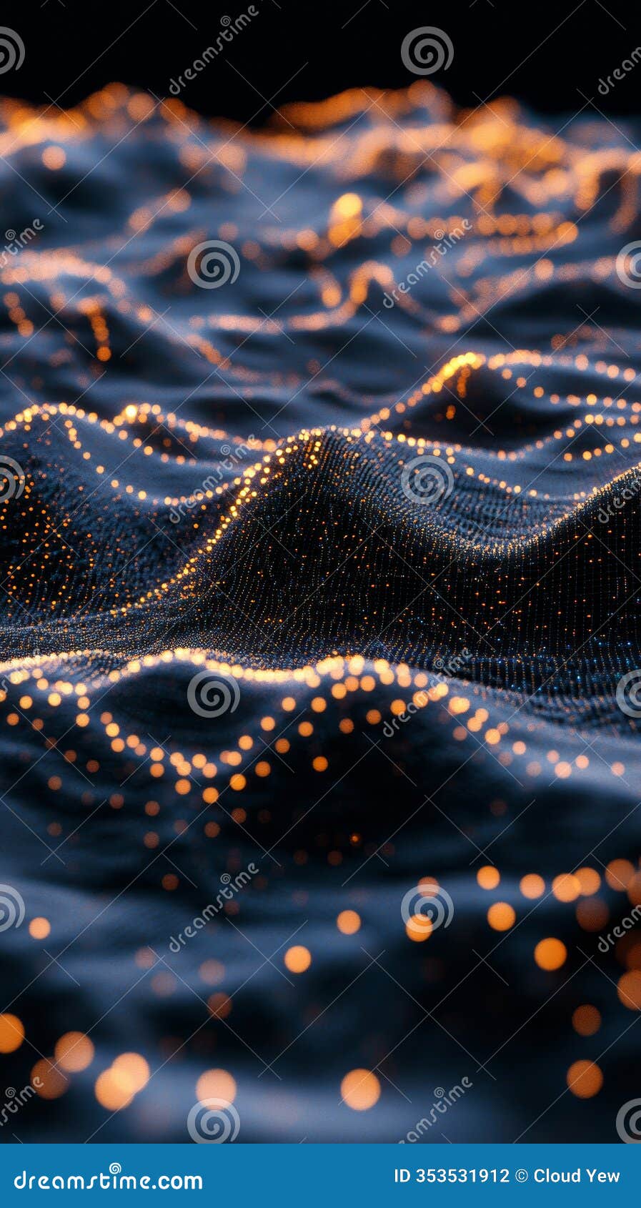 Realistic Network of Data Points with Soft Glowing Effect Over a Wavy ...