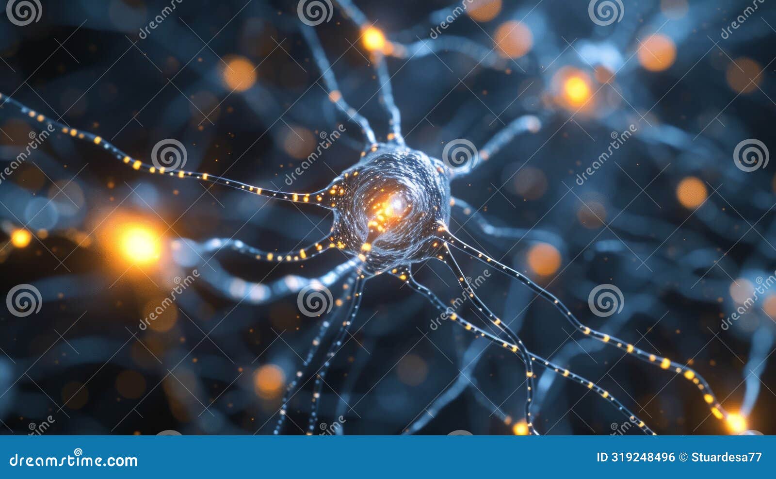 Realistic Neuron Render with Glowing Connections Stock Photo - Image of ...