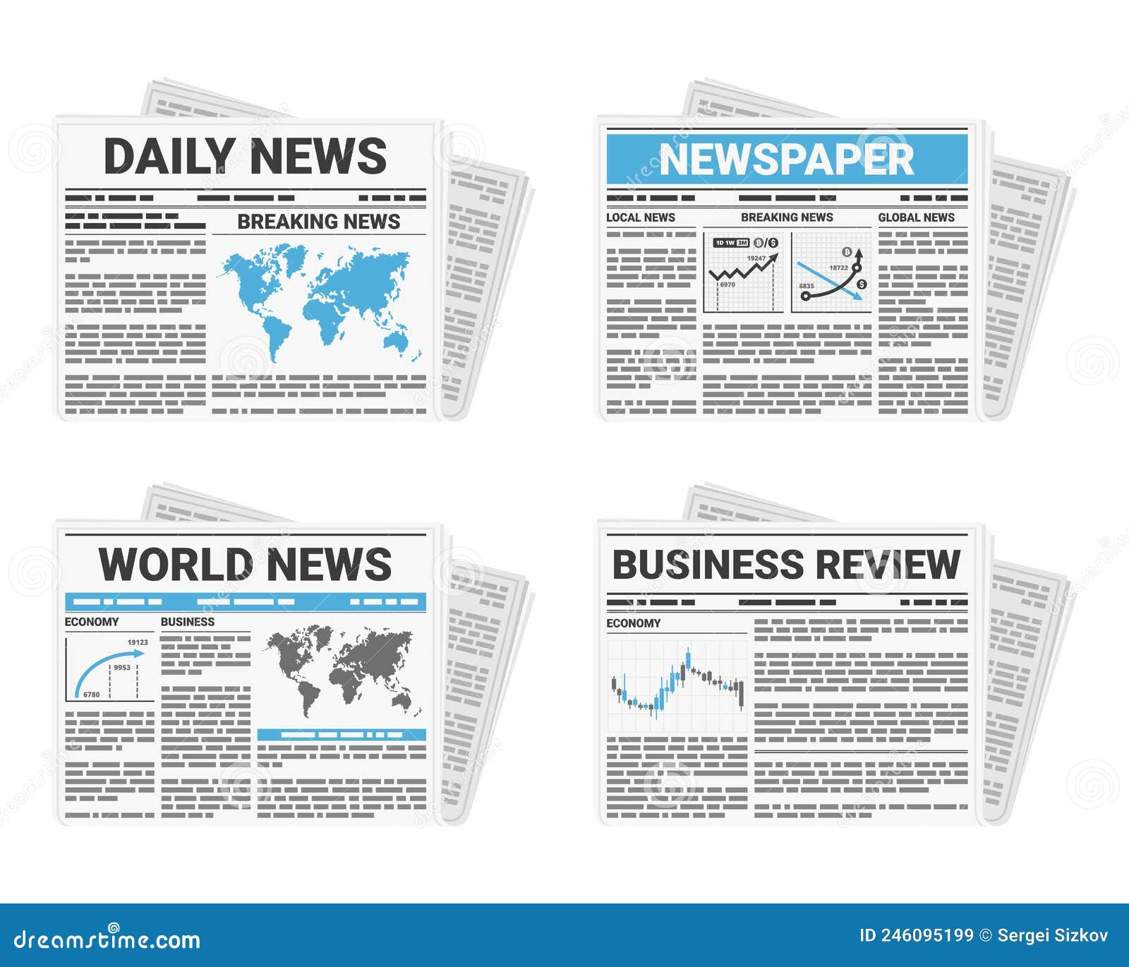 Realistic Newspaper Icon Set on White Background. Vector Stock Vector ...