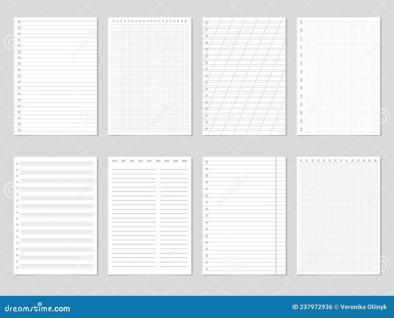 Realistic Notebook Blank Lined And Gridded Paper Sheets. Blank Notepad ...