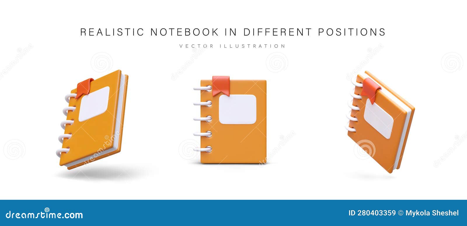Realistic Notebook in Different Positions. 3D Planner with Spring and ...