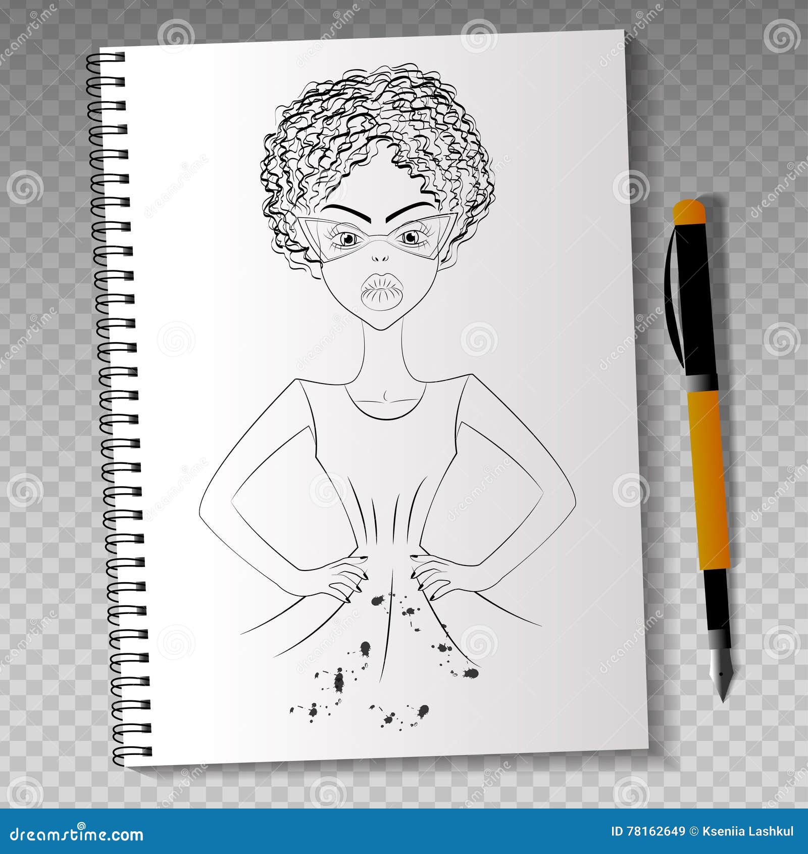Realistic Notebook with Drawing Stock Vector - Illustration of cover ...