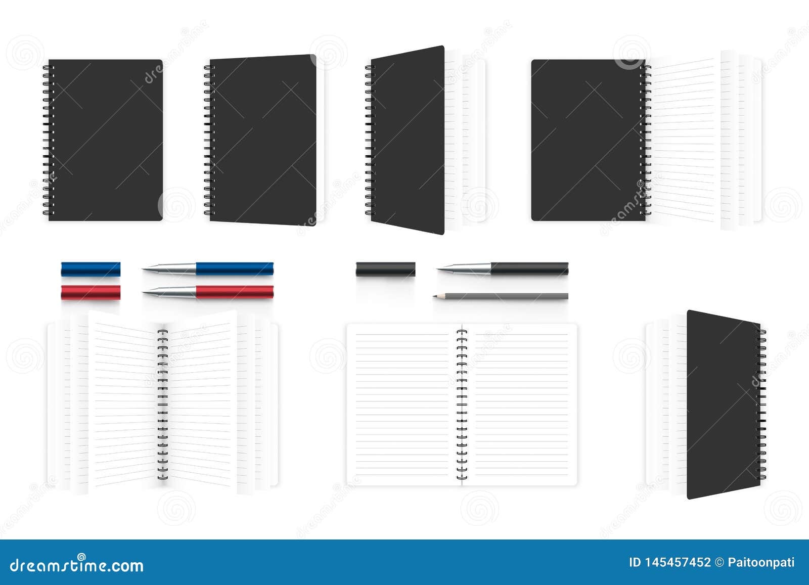 Realistic Notebook Organizer Mockup Template, Pen And Pencil ...