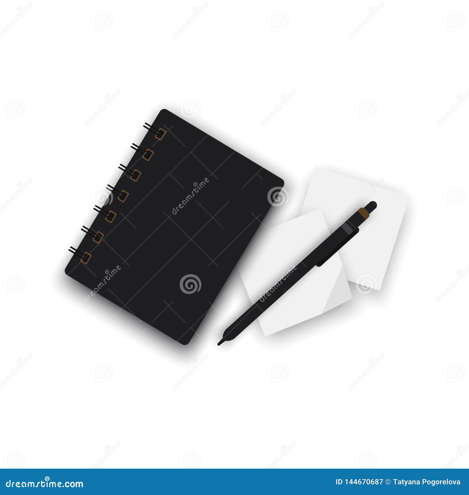 Realistic Notebook with Pen and Stickers. Vector Illustration. Stock ...